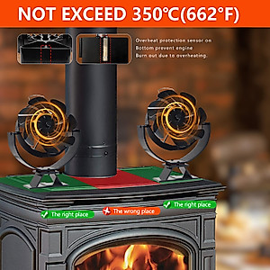 Holldoor Wood Stove Fan, Heat Powered with 3 Speeds, Black, Modern Style, Silent, Floor Mount, Metal, Painted or Powder Coated Finish, Includes Remote, Ideal for Wood Stoves, Air Circulation