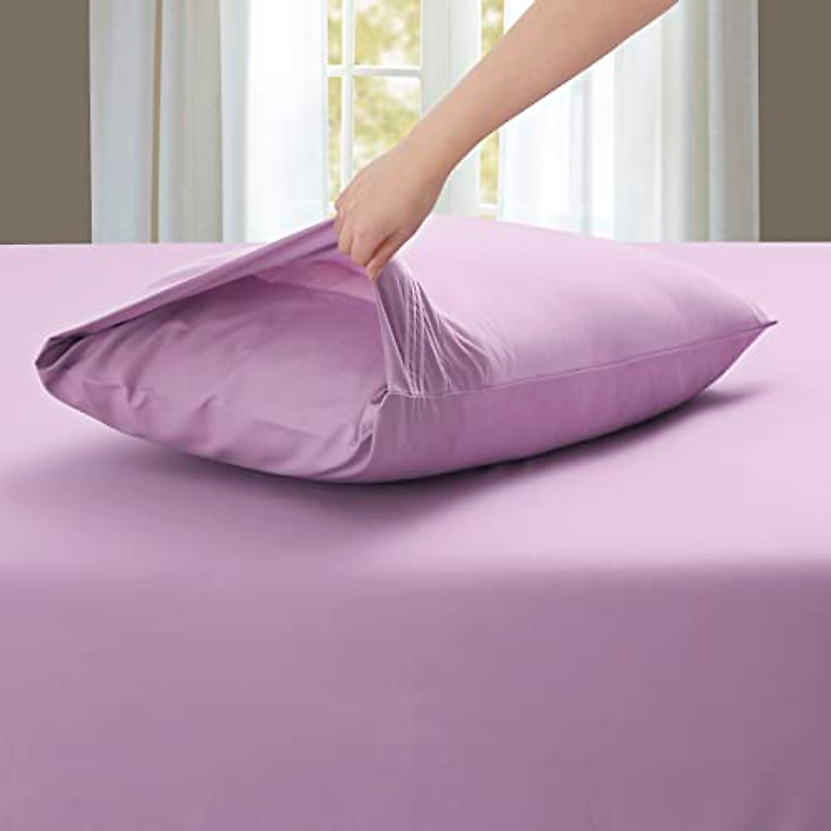 DengChao 4PCS Extra Deep Pocket Sheet Set 1800 Thread Soft Brushed Microfiber Light Purple Full Size Bed Sheets Set,Fit 18-24 Inch Deep Pocket Mattress,Comfortable Breathable& Wrinkle Resistant