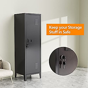 LISSIMO Metal Storage Cabinet with Lockable Doors and Shelves, Home Office Storage Lockers File Cabinet Organizer for Employees, Kids,Adults(Black)