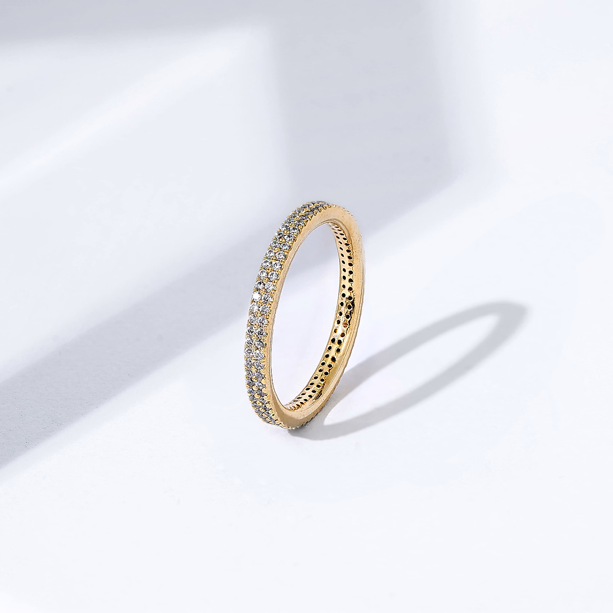 Amazon Essentials 14K Gold Plated Double Row Pave Stackable Eternity Ring Size 7, Yellow Gold