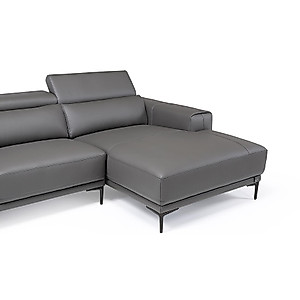 ZURI Rousso Leather Sofa with Ratcheting Headrests - Right Chaise - Slate