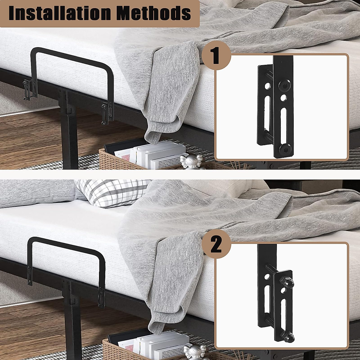 NXN-HOME Mattress Slide Stopper, Metal Mattress Retainer Bar for Adjustable Beds, Mattress Holder in Place to Keep Mattress from Sliding, Metal Mattress Stabilizers for Metal Bed Frame - 4 Pack