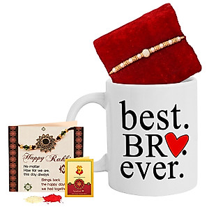 TIED RIBBONS Rakhi for Brother with Gift Set | Bhai Rakhi | Coffee Mug (10 Oz) | Mini Card - Raksha bandhan Rakhi Bracelet for Brother Rakhi for Bhaiya | Bro Rakhi Thread | Rakhi Set