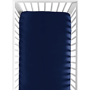 Sweet Jojo Designs Solid Navy Blue Baby or Toddler Fitted Crib Sheet for Baseball Patch Sports Collection
