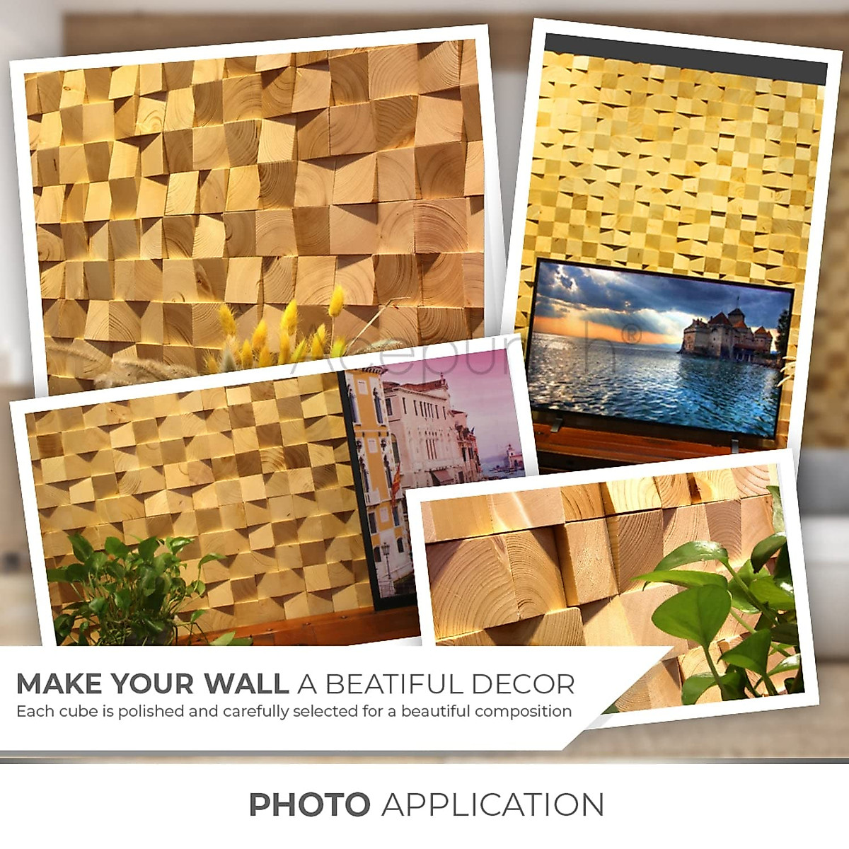 Acepunch 6 Finland Wooden 3D Wall Art Panel Home Decorative Sound Absorbing Dampening Tile Soundproofing Acoustic Music Insulator Noise reduction Home Office Studio Room Finnish Style 12x12in AP1234