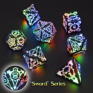 LOOKDNDS LED DND Dice Set, Light Up Dice with Charging Box, 7 PCS LED Electronic Dices, LOOKDNDS Dice Polyhedral Dice Sets for MTG Pathfinder Role Playing Game (Sword Dice)