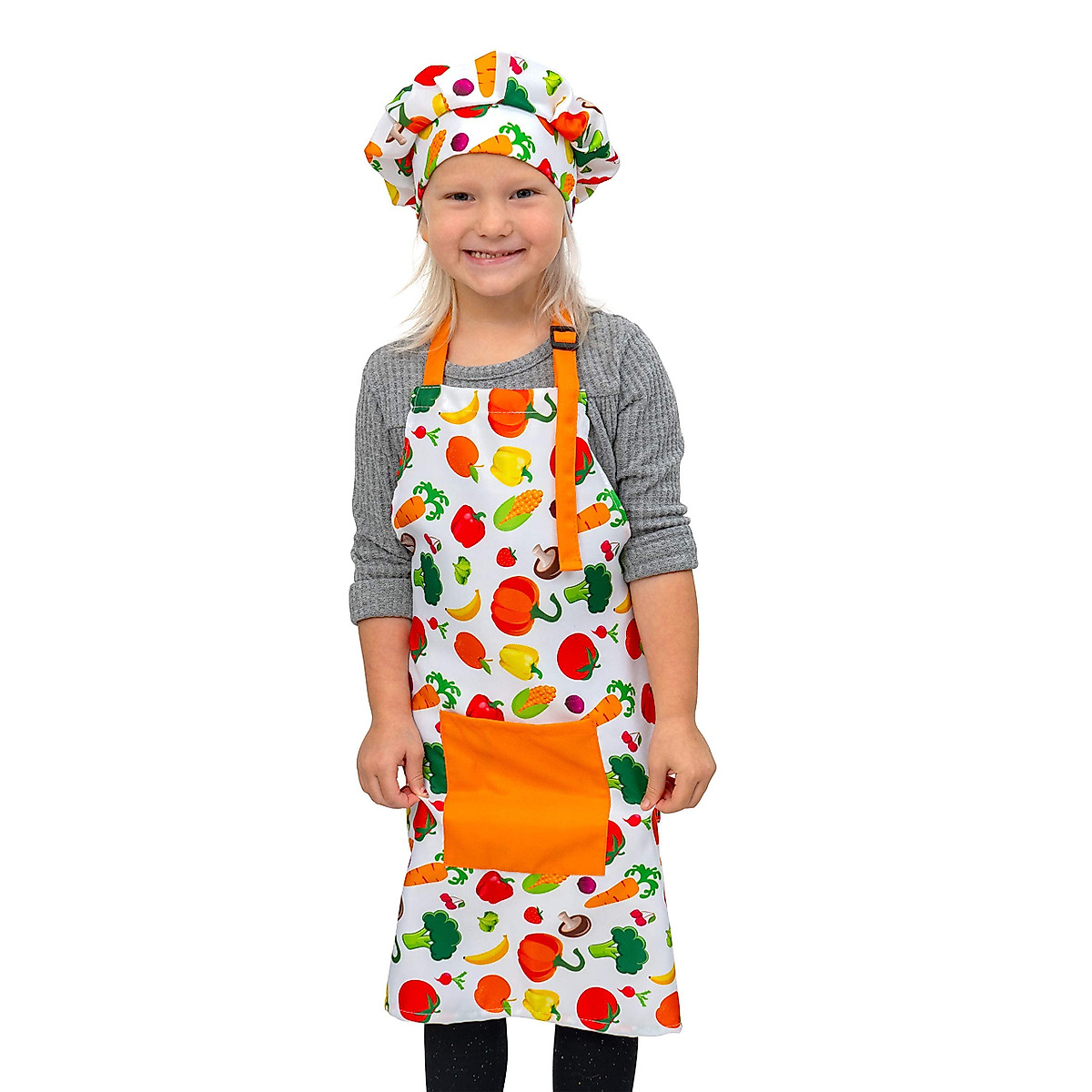 Kids Lovely Apron and Chef Hat with Adjustable Neck Strap for Culinary Cooking Baking Kitchen Play Gardening Fun Painting