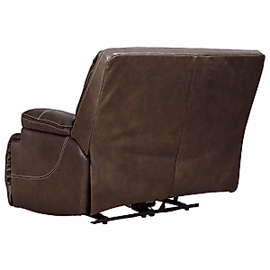 Signature Design by Ashley Ricmen Leather Adjustable Oversized Power Recliner with USB Charging, Dark Brown