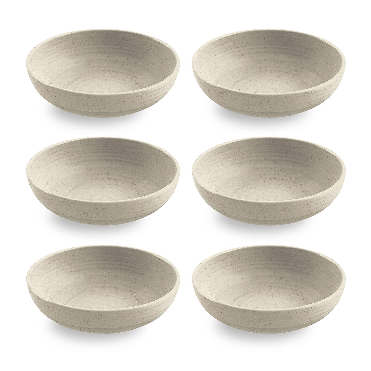 TarHong Planta Artisan Solids Low Bowl, Planta (Majority Plant Based with Melamine Binder), Shatterproof, Indoor/Outdoor Entertaining, Matte Birch, Set of 6