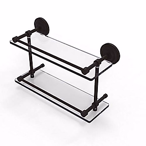 Allied Brass QN-2/16-GAL-ORB Qn 2 Gal Que New Inch Double Gallery Rail Glass Shelf, 16 Inch, Oil Rubbed Bronze