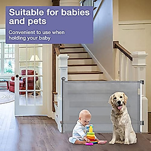 Retractable Baby Gates Extra Wide Grey, PRObebi Retractable Dog Gate Extends to 55" Wide 34" Tall, Dog Gates for The House, Mesh Baby Gate for Staris, Hallways, Doorways, Outdoor & Indoor (Grey)
