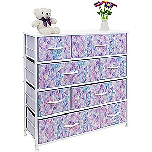 Sorbus Dresser for Kids Bedroom 8 Drawers - Storage Organizer Closet Furniture Chest for Girls & Boys, Nursery, Playroom, Clothes, Toys - Steel Frame, Wood Top, Tie-dye Fabric Bins (Tie-dye Purple)