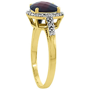 10K Yellow Gold Natural Garnet Ring Cushion-cut 8x8mm Diamond Accent, size 10