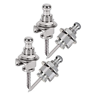YAKAMOZ Set of 4Pcs Quick Release Metal Guitar Strap Lock Security Strap Locking Buttons End Pins with Mounting Screws for Electric Acoustic Guitar, Bass, Ukulele - Silver