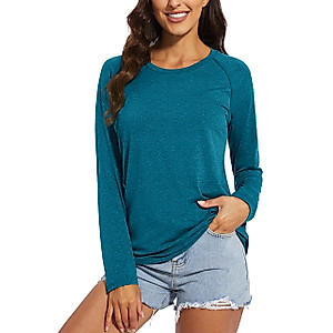 MAGCOMSEN Long Sleeve Shirts for Women Workout Running T Shirts Athletic Quick Dry Gym T Shirts Summer Lightweight Hiking Fishing T Shirts Peacock Blue L
