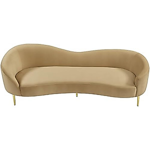 Meridian Furniture 659Camel-S Ritz Collection Modern | Contemporary Upholstered Sofa with Rich Camel Velvet, Gold Metal Legs, Curved Contemporary Design, 85.5" W x 31.75" D x 30.5" H, Camel