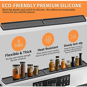 BFONS 30" Magnetic Stove Top Shelf Spice Rack Storage, Silicone Top Heat Material Stove Rack Shelf Flexible Seasoning Organizer Kitchen Shelves Gadgets with 2 Functional Prtitions for Kitchen （Grey）