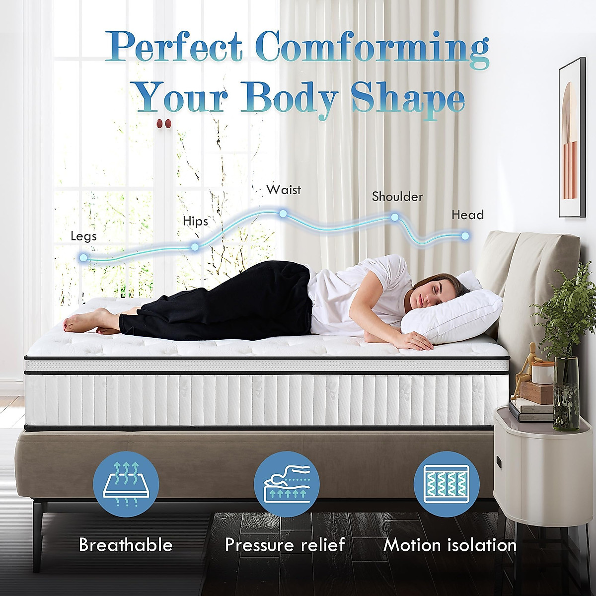 Wellynap Twin Mattress,10 Inch Twin Size Mattress,Hybrid Mattress Twin in a Box,Individually Pocketed Innerspring,Fiberglass-Free Mattress,Medium Firm120 Nights Risk-Free Trial