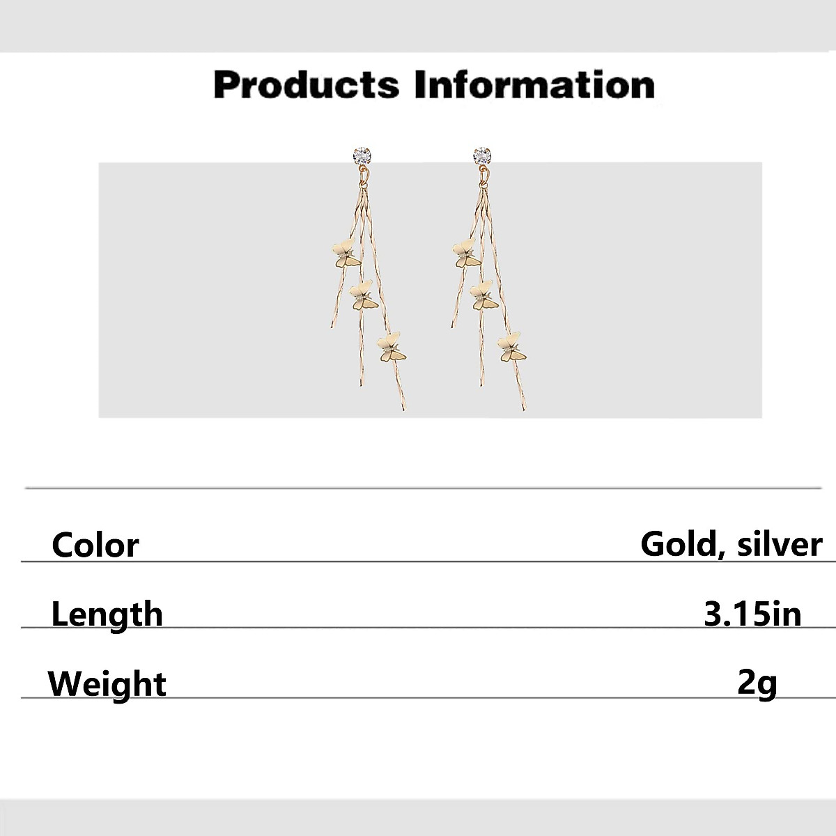 Caskrin 4 Pairs Crystal Butterfly Pendant Earrings for Women Tassels Long Earrings Gold Butterfly Sweet Lady