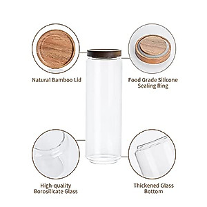 Kanwone Airtight Food Storage Containers with Bamboo lids set of 5, Stackable Food Storage Containers, Glass Canisters for Pantry, kitchen, Flour, Sugar, Tea, Coffee, Pasta, Cookies, Rice and Spice