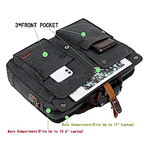 Stylish 17 inch Canvas Laptop Bag Messenger Bag Briefcase Vintage Crossbody Shoulder Bag Military Satchel for Men BC-07 (Light Black)