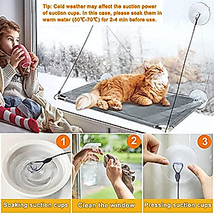 Cat Window Perch Large Hammock Bed for Indoor Cats 24.4 * 13” Cat Window Sill Seat Shelf Box with Strong Suction Cup Sturdy Cat Sunbathing Ledge Inside Easy to Assemble Holding 50 LBS