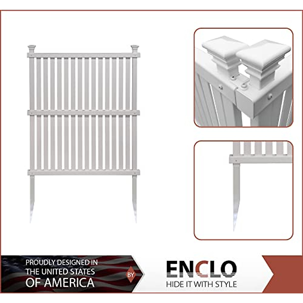 Enclo Privacy Screens ZP19068 Wilmington Vinyl No Dig Privacy Fence Screen Kit, 36in W x 48in H, White, 2 Panels