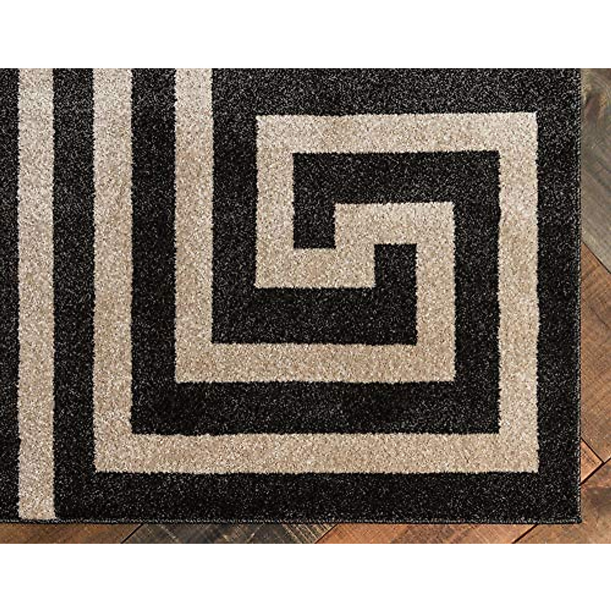 Unique Loom Athens Collection Classic Geometric Modern Border Design Area Rug, 7 ft x 10 ft, Black/Beige
