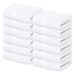 Infinitee Xclusives Kitchen Towels – Pack of 6, 100% Cotton 15x25 Inches Absorbent Dish Towels - 425 GSM Tea Towel, Terry Kitchen Dishcloth Towels + White Washcloths Set – Pack of 12