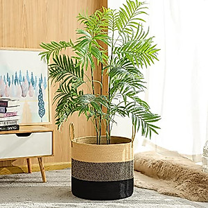 KAKAMAY Large Blanket Basket (18"x18"x16"),Woven Baby Laundry Hamper for Storage, Cotton Rope Blankets Baskets for Nursery, Laundry, Living Room, Pillows, Baby Toy Chest with Handles (Black)