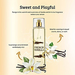 Home Spa Gift 8 oz. Fine Fragrance Body Mist Holiday Luxury Scented Body Spray for Women (French Vanilla)