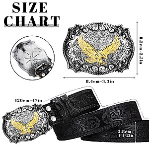 Photect Western Leather Buckle Belts Cowboy Animals Buckle Belt Embossed Cowboy Belts for Men, 1.5 Inch Wide (Black, 45.3 Inch)
