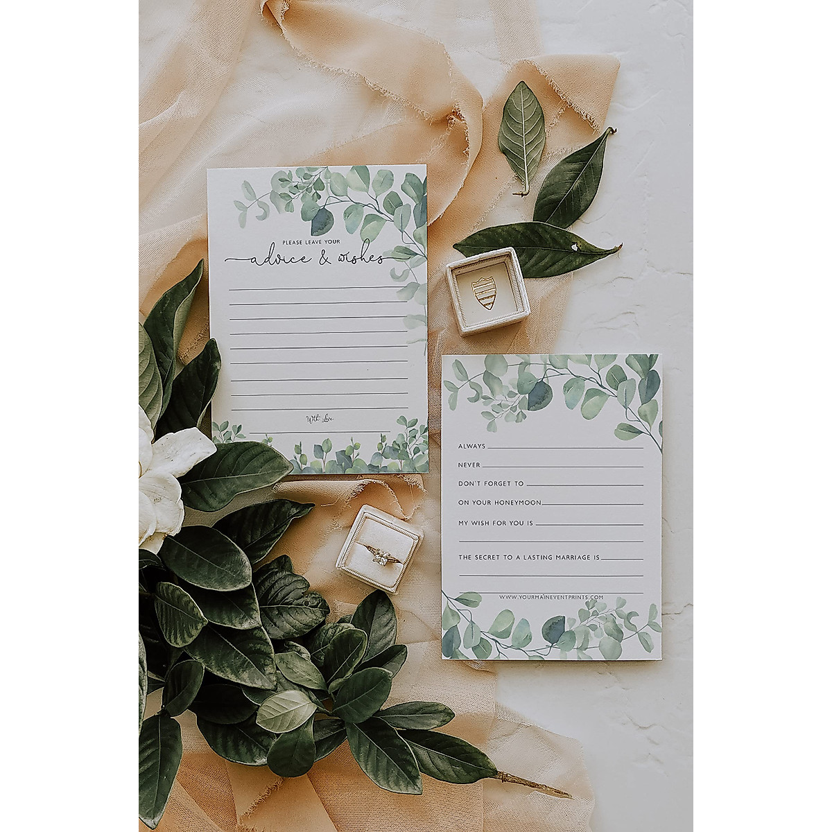 Your Main Event Prints Eucalyptus Advice and Wishes Cards for Bridal Showers, Weddings, and the Bride and Groom - Pack of 50 5"x7" Cards