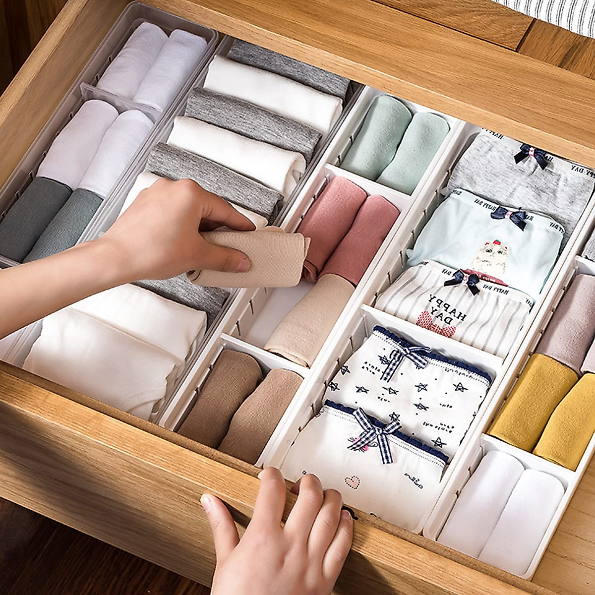 Kitchen Drawer Organizer, Flatware Storage for Spoon Fork Utensil Knife Cutlery Silverware Tray, Storage Boxes for Space Saving and Office Bedroom Kitchen Storage