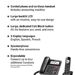 Panasonic Expandable Corded/Cordless Phone System with Answering Machine and One Touch Call Blocking – 1 Handset - KX-TGB850B (Black)