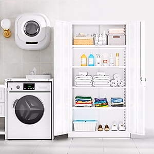 Superday Locking Metal Cabinet 72"×36"×18", Tall Storage Cabinet with 2 Doors and 4 Shelves, Large Metal Steel Utility Cabinet for Office File Bathroom Medicine Garage Pantry (White)