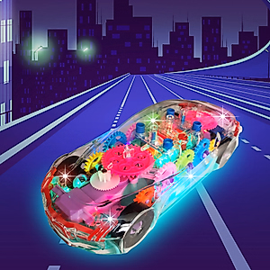 ArtCreativity Light Up Transparent Sensory Car Toy for Kids, 1PC, Bump and Go Toy Car with Colorful Moving Gears, Music, and LED Effects, Fun Educational Toy for Kids, Great Birthday Gift Idea