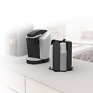 Mind Reader Cup and Lid Organizer Carousel, 4 Compartment, Black, 7.75 x 12 x 7.75 & Coffee Sleeve Storage Dispenser Organizer, Black 6 X 9.57 X 3.78