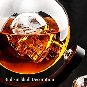 Whiskey Decanter Set with Glasses, Skull Whiskey Decanter Sets for Men, Bourbon Crystal Liquor Decanter with Wood Base & 360°Rotatable Bracket, Gift for Dad Anniversary Birthday House Warming Father