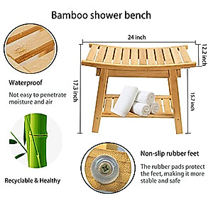 Bamboo Shower Bench, Waterproof Shower Bench, Shower Benches for Inside Shower, 2-Tier Bamboo Bench for Shower