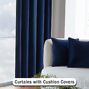 Twin Six Super Soft Blackout Velvet Curtains with 2 Pillow Case,Thermal Insulated Solid Heavy Rod Pocket Window Drapes for Living Room (Navy Blue, 52"x84",2 Panels)