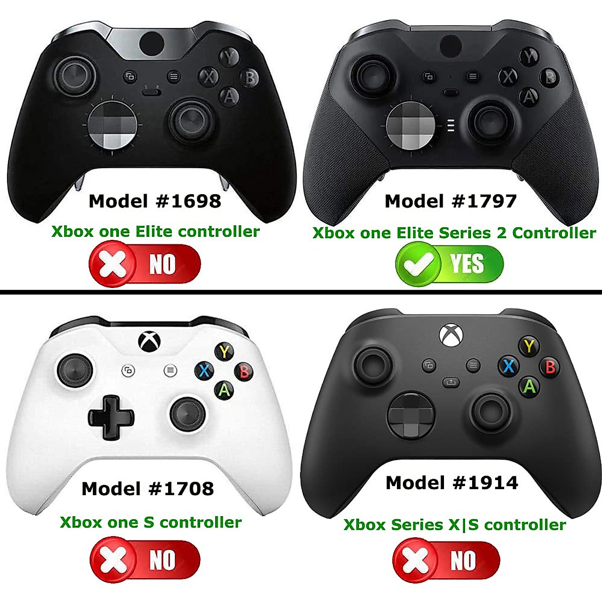 Deal4GO 2-Pack Short Concave Magnetic Analog Thumbstick Set Replacement for Xbox One Elite 2 Controller Standard Thumb Sticks Black (NOT FIT Elite 1698)