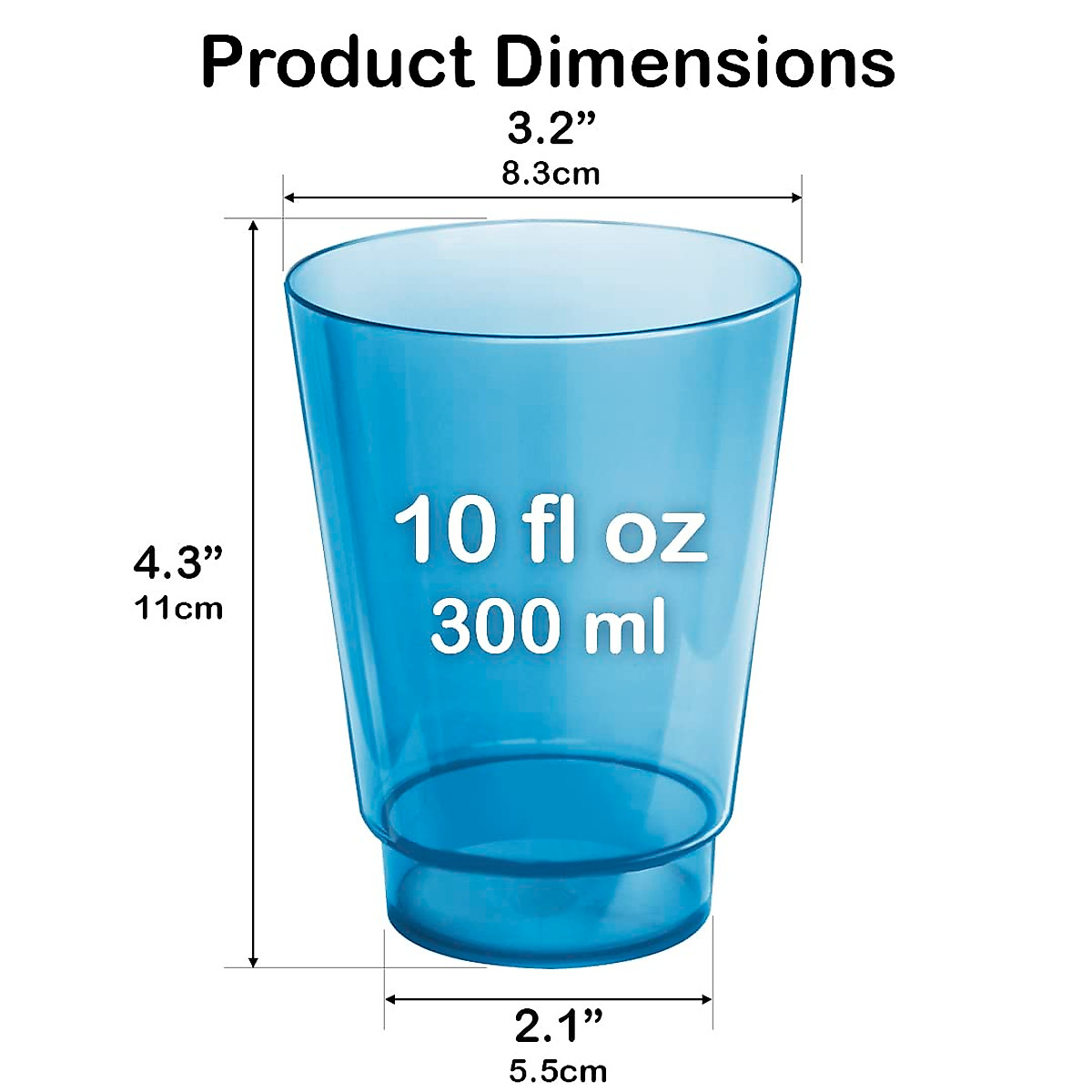 Acrimet Plastic Cup, Reusable, 10oz | 300ml, Tumbler Water, Machine Washable, Stackable Beverage Tumblers, Drinking Cup, Shatterproof, Durable (Blue Color) (Set of 10)