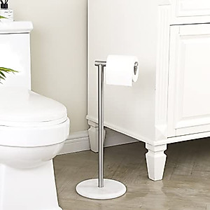 KES Standing Towel Rack & Natural Marble Toilet Paper Holder Stand, SUS304 Stainless Steel Brushed Finish, BTH217-2+BPH284S1-2