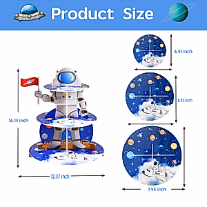Airduan Space Astronaut Cupcake Stand Space Themed Birthday Party Decorations 3-Tier Cardboard Cupcake Holder stand Galaxy Style Dessert Tower Display for Party Supplies