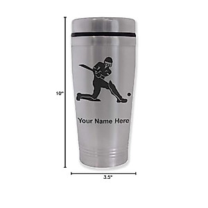 LaserGram 16oz Commuter Mug, Cricket Player, Personalized Engraving Included