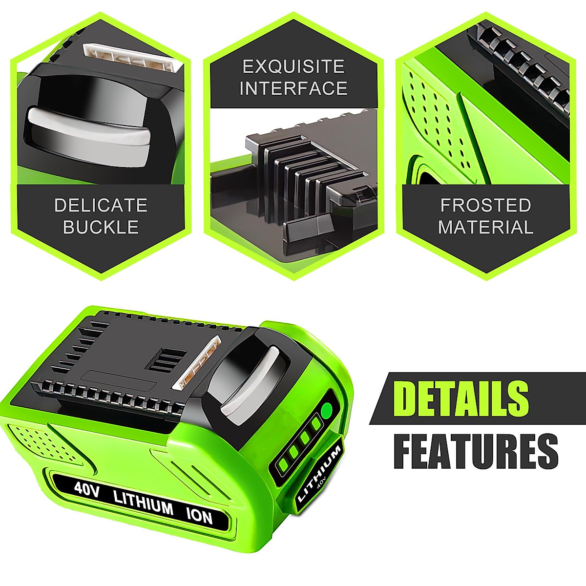 Replacement Battery for Greenworks 40V Battery 29472 29462 29252 20202 22262 25312 21242 Lithium Battery Compatible with GreenWorks G-MAX 40 Volt Cordless ChainsawTools 【 40V 6000mAh】 (Green)