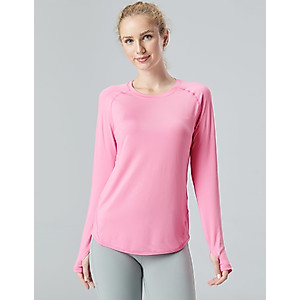 4-Pack: Womens Long Sleeve Athletic Tops with Thumb Holes – Dry Fit Active Crewneck Workout Tees (Set 1, Medium)