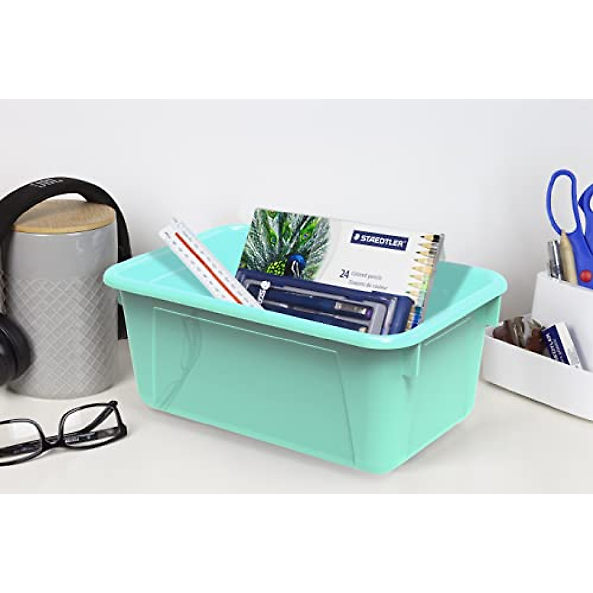 Storex Small Cubby Bins, Pack of 5, 12.2 x 7.8 x 5.1 Inches, Teal (62420U05C)