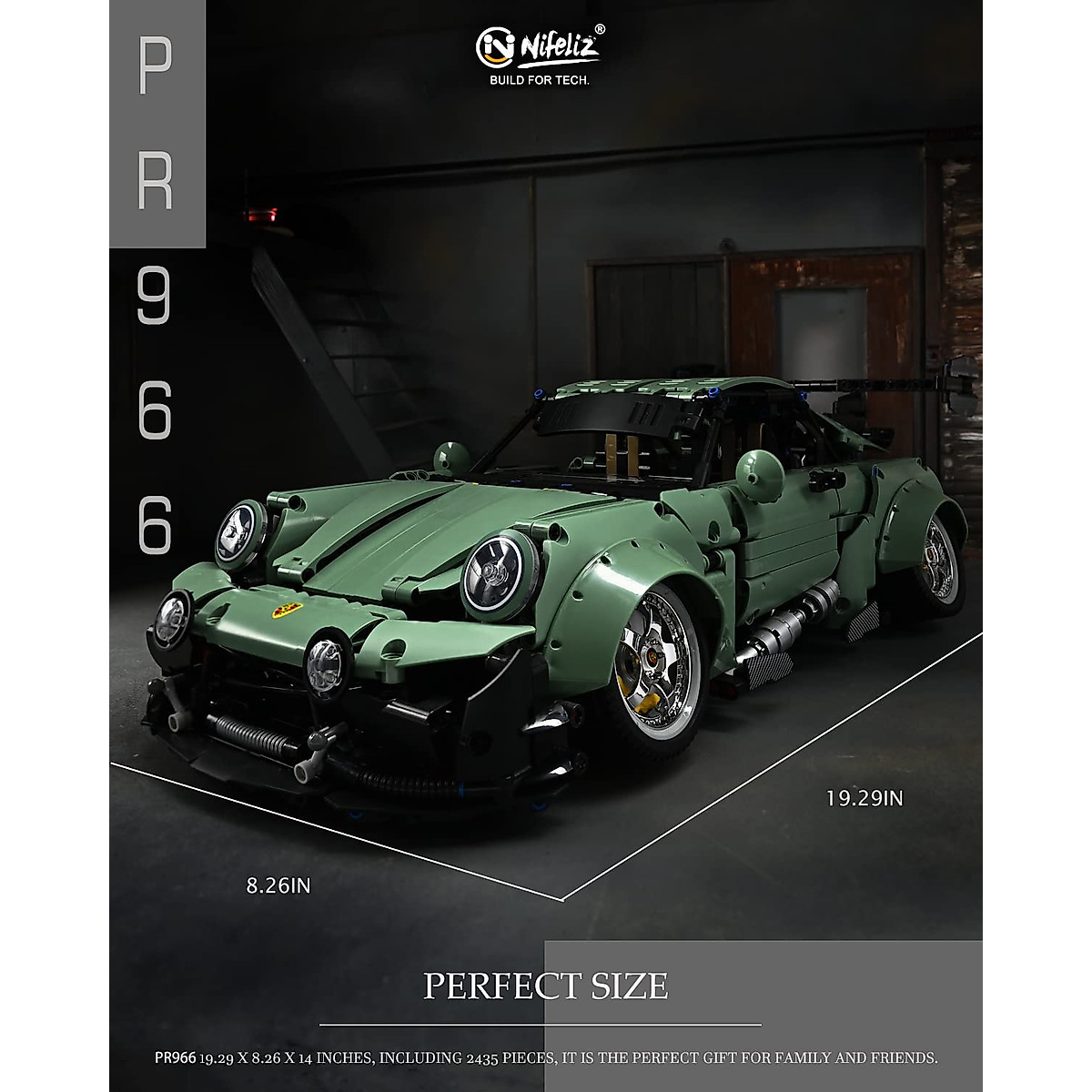 Nifeliz Pr 966 Sport car MOC Building Blocks and Construction Toy, Adult Collectible Cars Set to Build, 1:8 Scale Retro Car Model, NEW2022 (2435 Pcs)